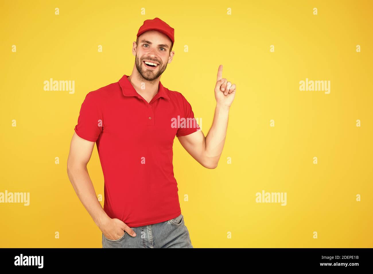 Shop worker. Handsome happy guy cashier. Good idea. Inspiration. Staff ...