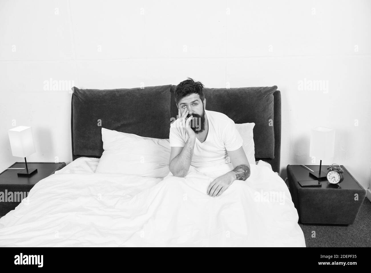 Man sleeping in bed full body Black and White Stock Photos & Images - Alamy