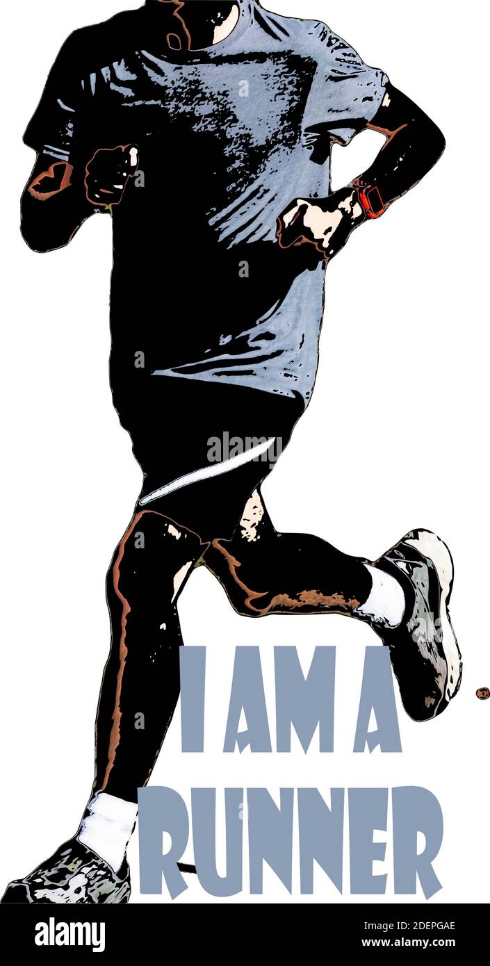 Illustration of a male runner running with the text I am a runner Stock Photo - Alamy