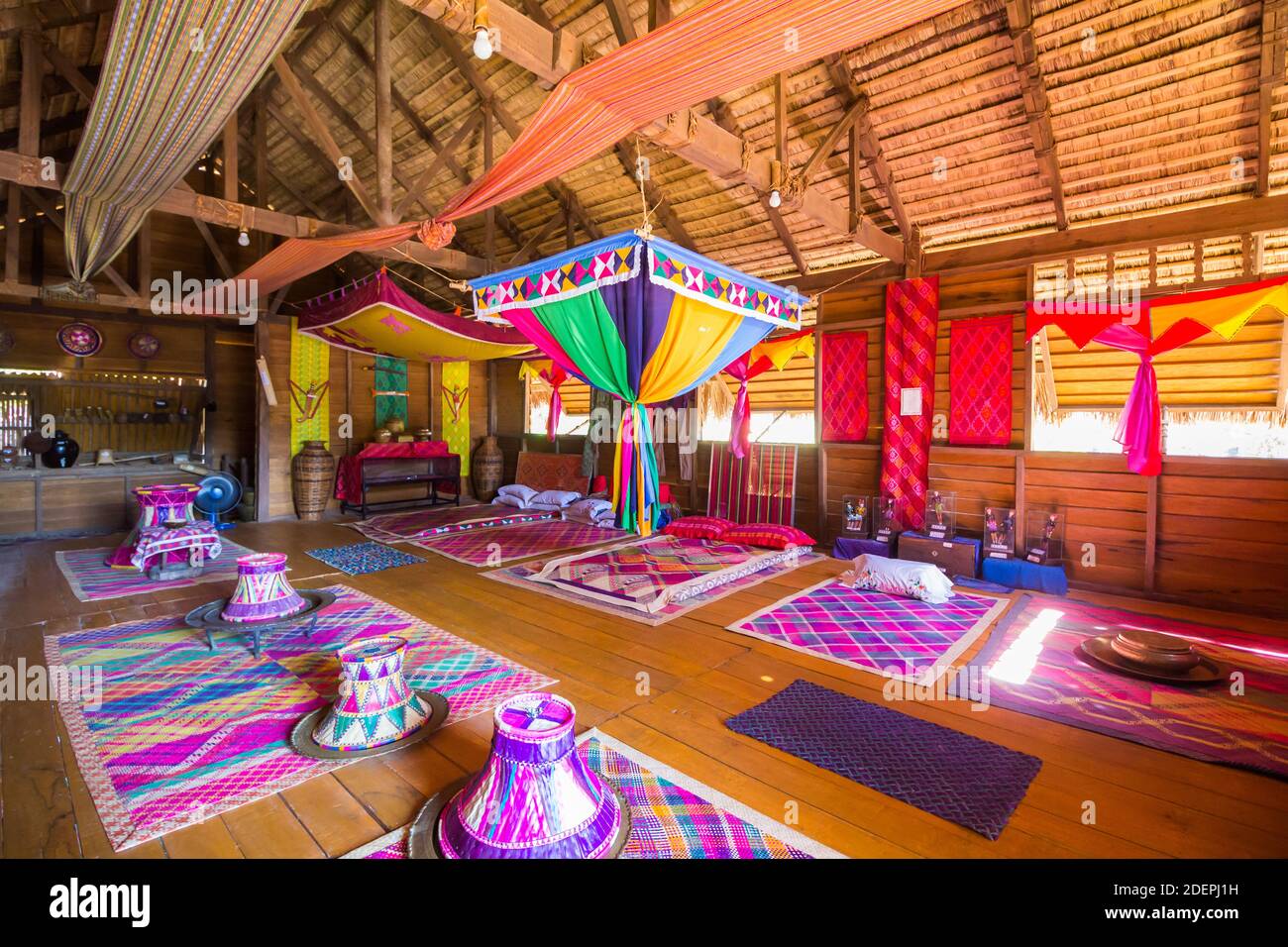 Inside a replica of a traditional house at the Yakan Village at the ...
