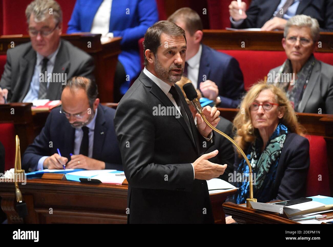 French Interior Minister Christophe Castaner at a session of questions ...