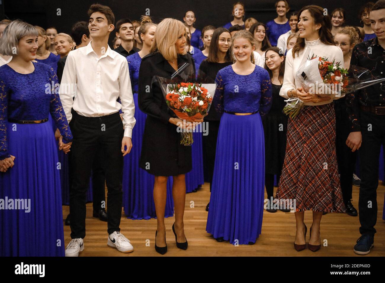 French first lady Brigitte Macron and Princess Mary Donaldson of ...