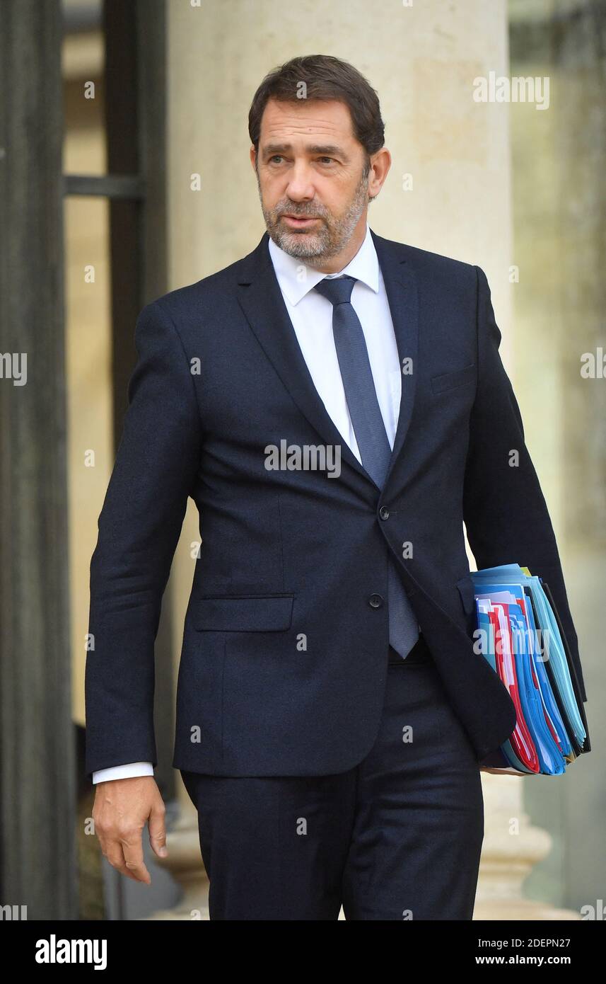 French Interior Minister Christophe Castaner leaving the Elysee ...