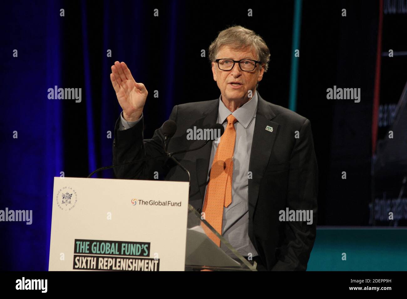Bill Gates delivers a speech at the fundraising day at the Sixth World ...
