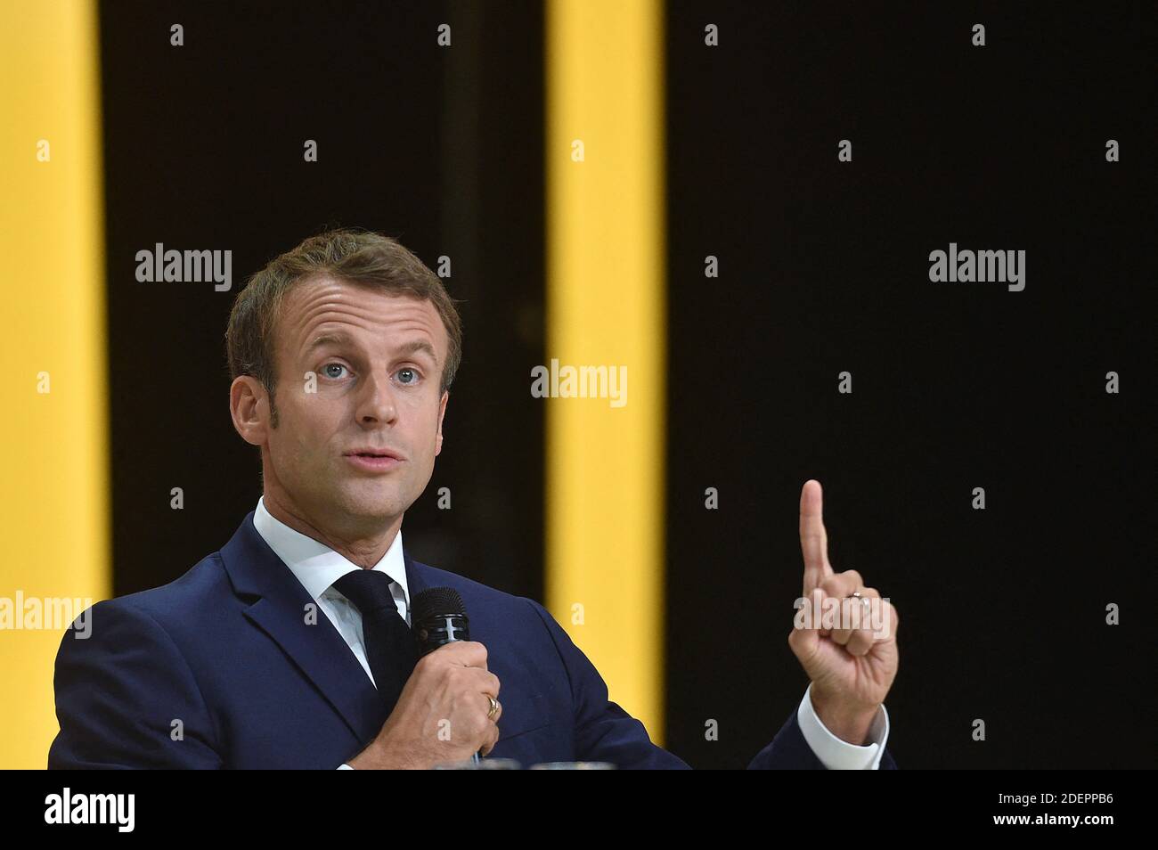 French President Emmanuel Macron attends the annual conference hosted ...