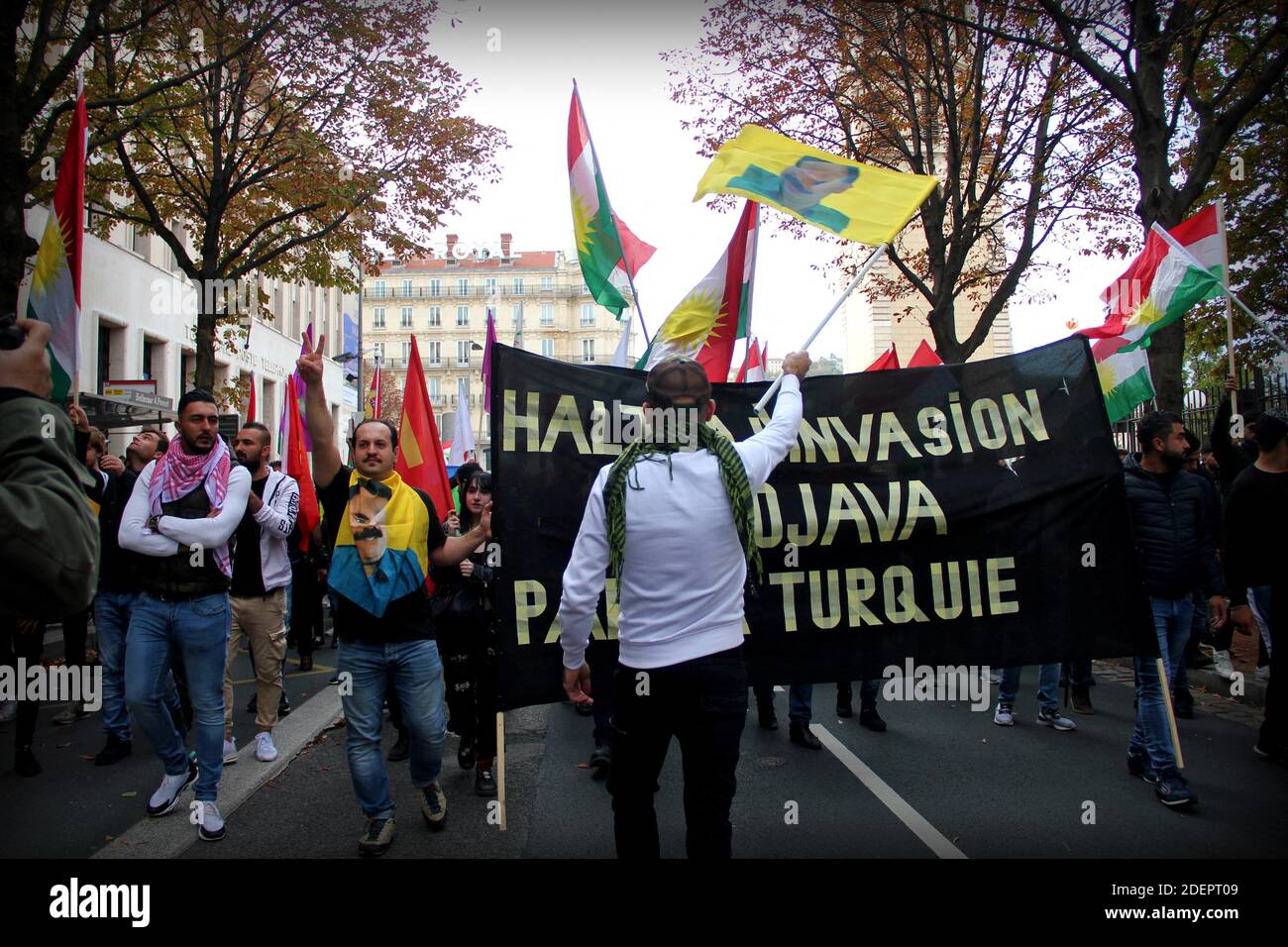 Demonstration in Lyon, France, on October 12, 2019, to defend La Rojava ...