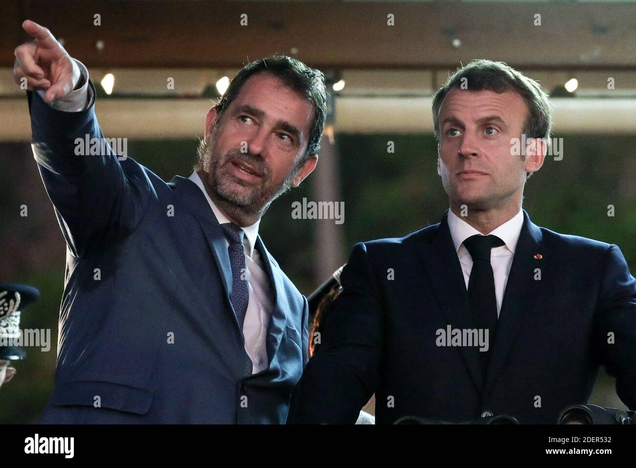 French Interior Minister Christophe Castaner and Emmanuel Macron during ...