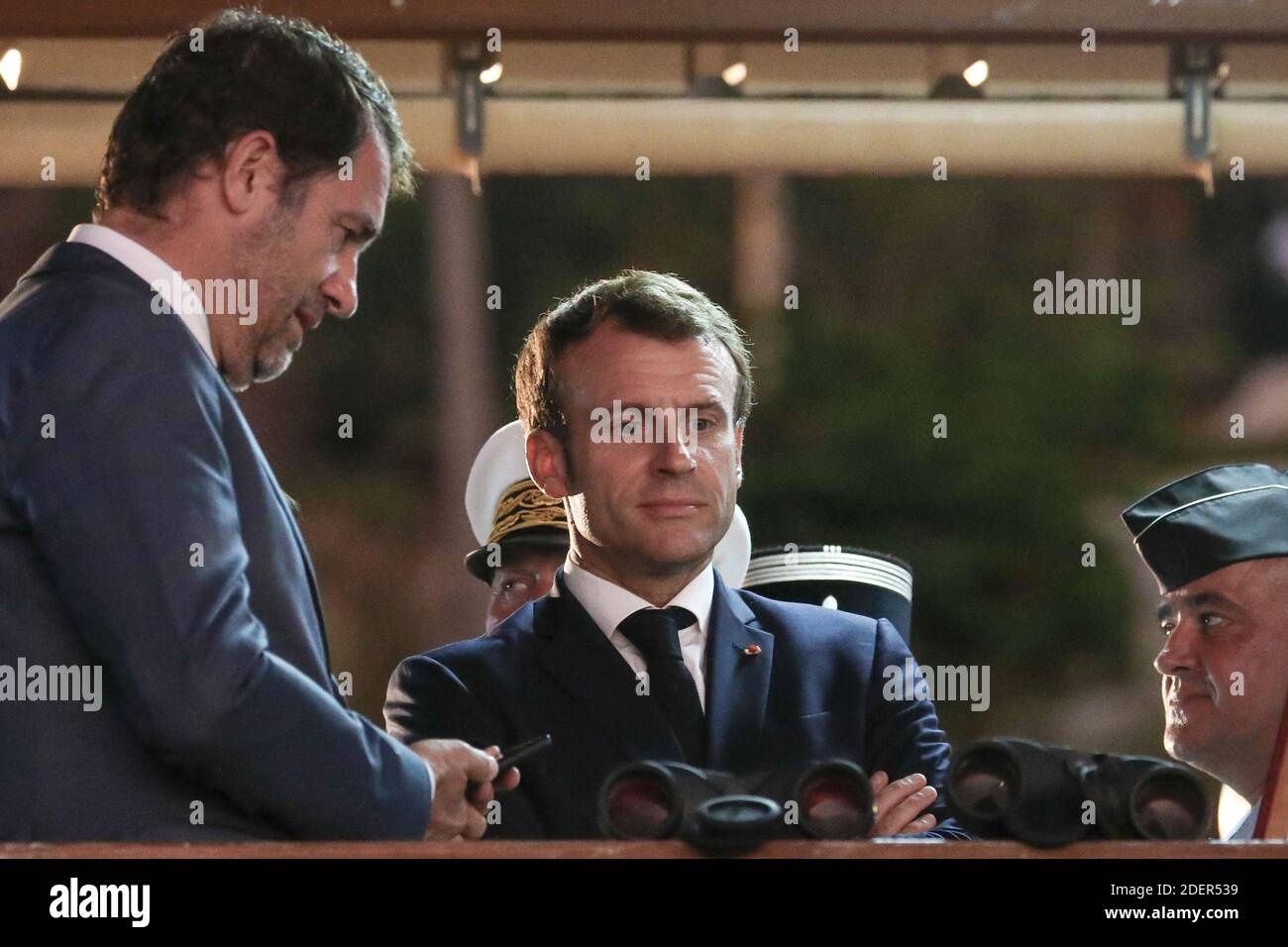 French Interior Minister Christophe Castaner and Emmanuel Macron during ...