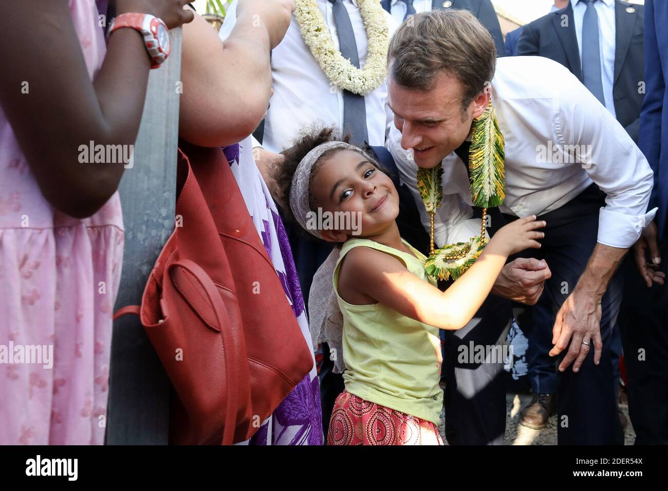 French President Emmanuel Macron visiting Hamjago and talking with ...