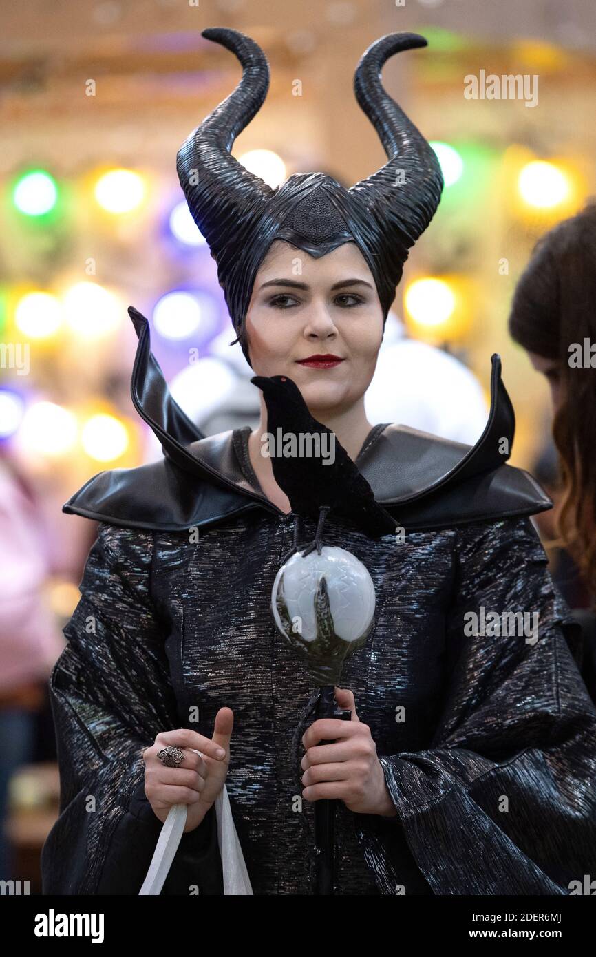 A cosplayer dressed as Maleficent attending the Comic Con Paris 2019 at ...