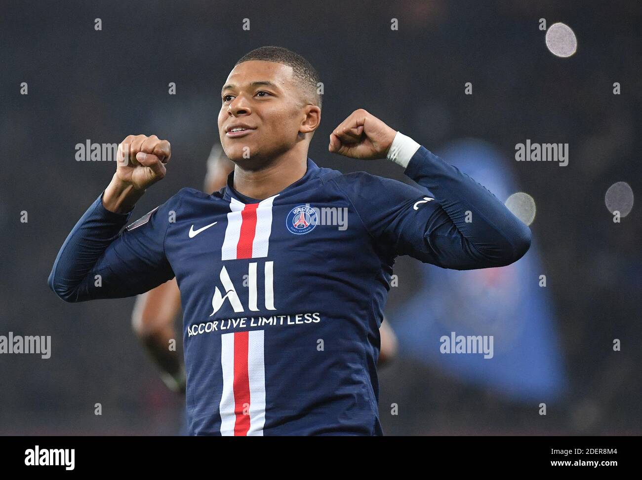 Paris Saint-Germain's Kylian Mbappé celebrates scoring during the Ligue ...