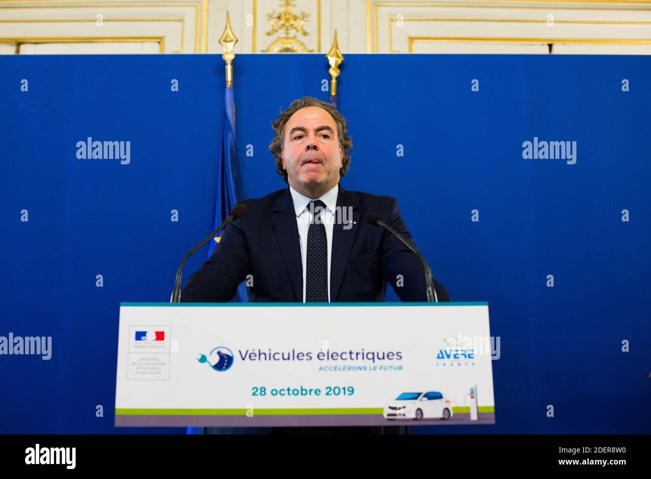 President of PFA Luc Chatel give a speech about eletric vehicles during ...