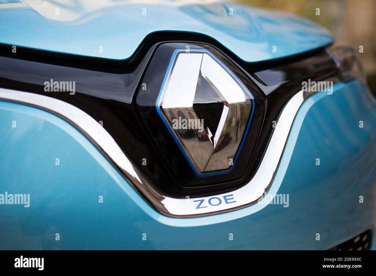 Illustration of a logo Renault ZOE during an event about Electric ...