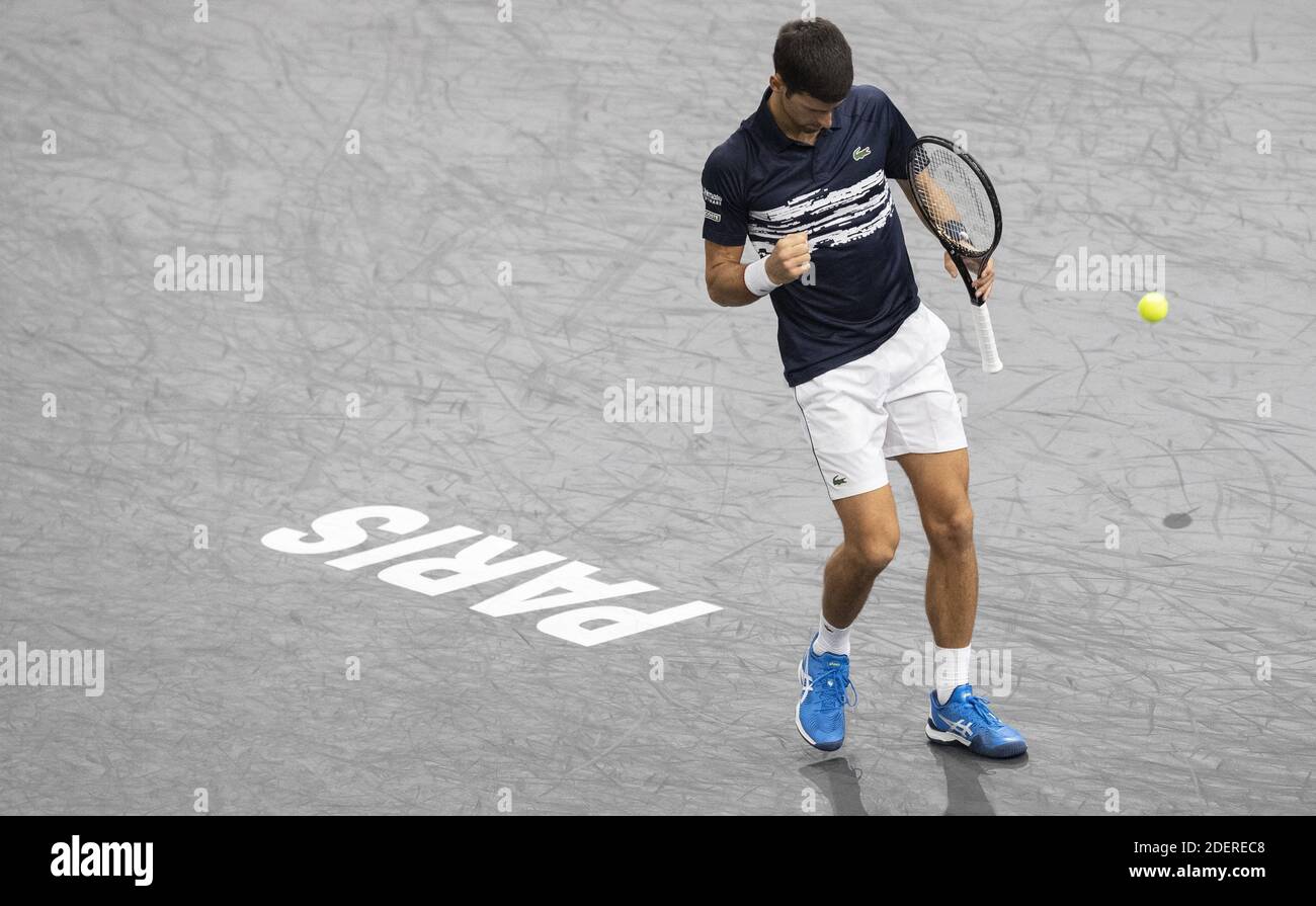 Novak Djokovic iin action during the Rolex Paris Masters, Final, match between Novak Djokovic ...
