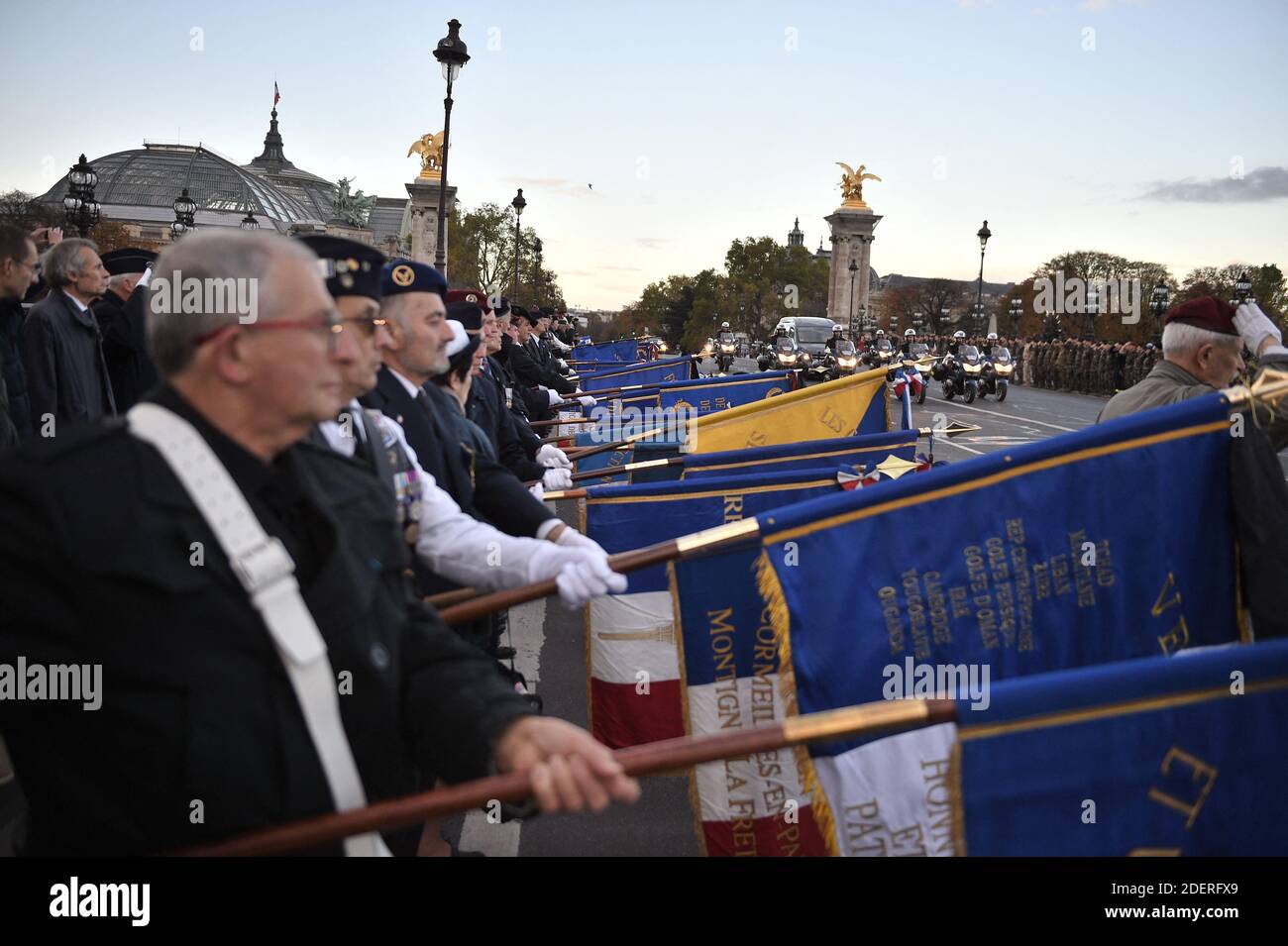 The hearse transporting the coffin of French Brigadier Ronan Pointeau ...