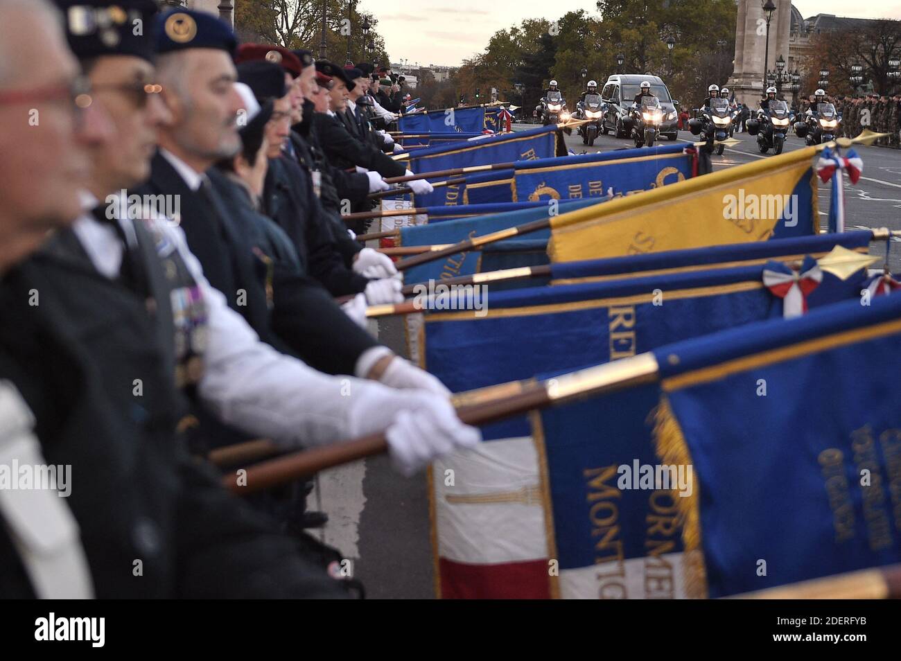 The hearse transporting the coffin of French Brigadier Ronan Pointeau ...