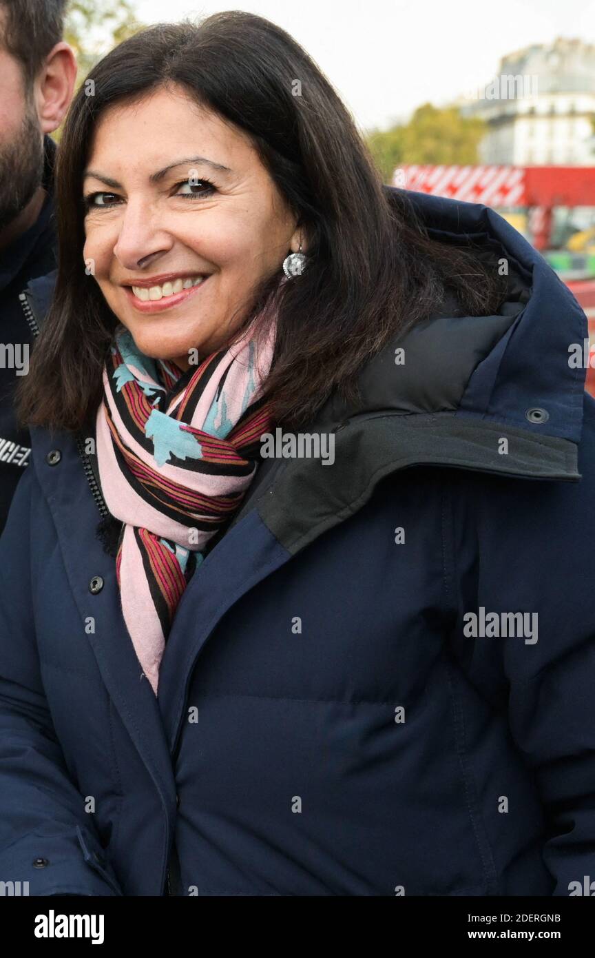 Paris mayor Anne Hidalgo poses during a visit at a construction site in ...
