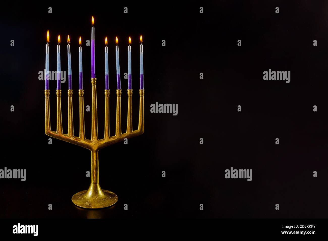 Hanukkah with hanukkiah menorah on nine candles traditional Jewish ...