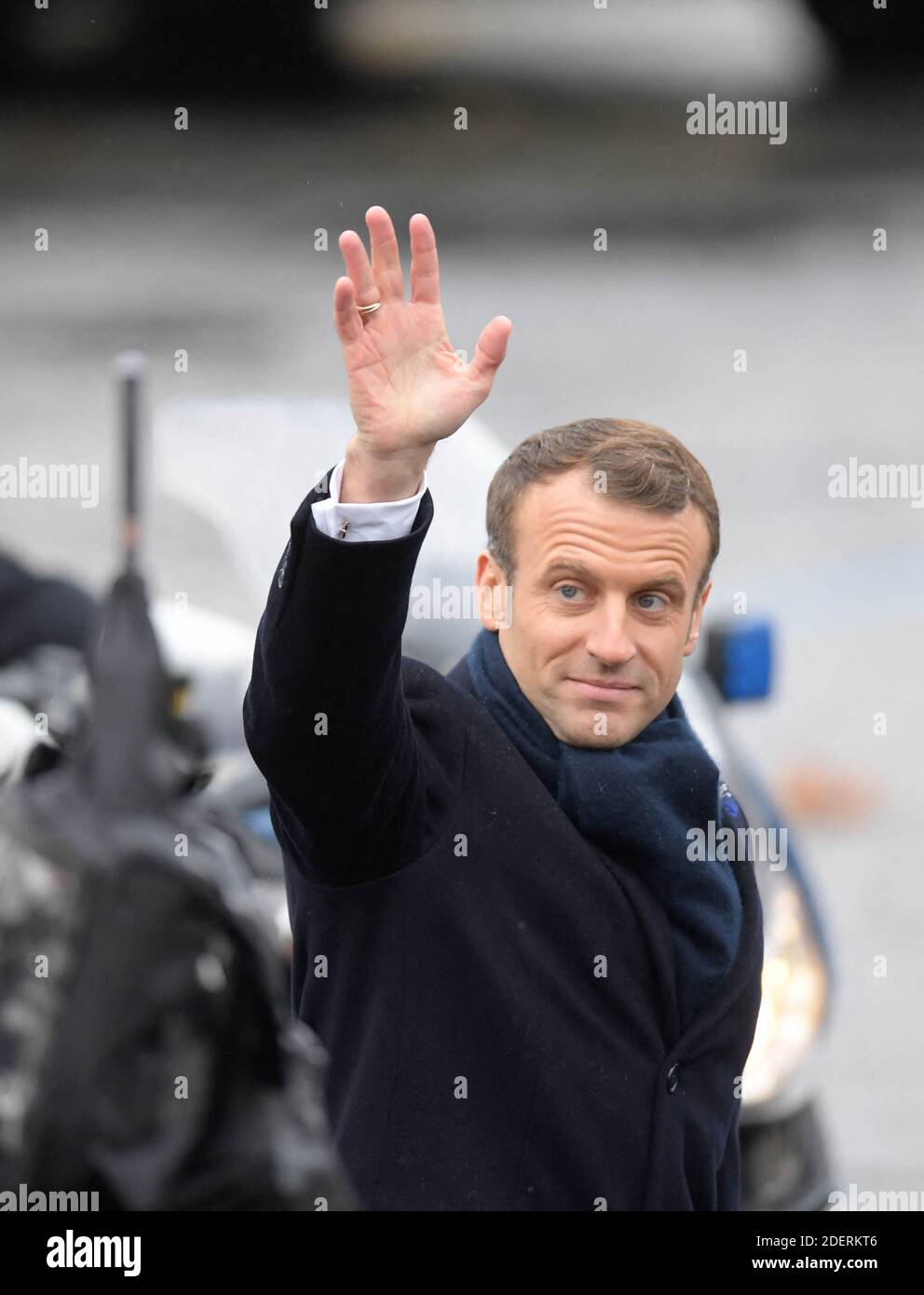 French President Emmanuel Macron attends a ceremony at the Arc de ...