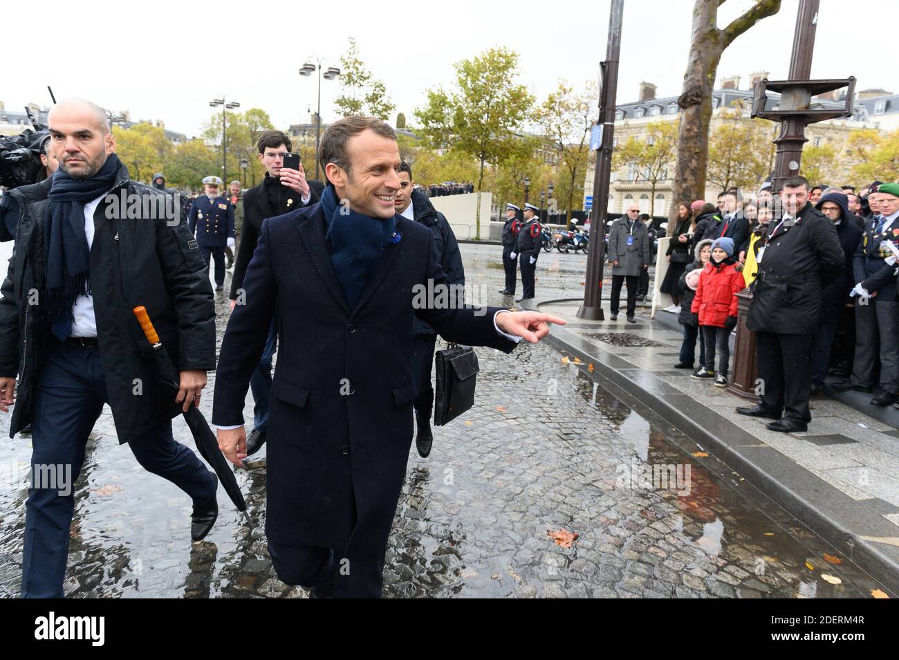 French President Emmanuel Macron attends a ceremony at the Arc de ...