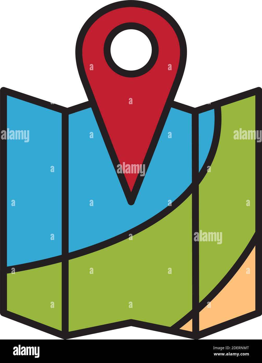 paper map guide with pin location line and fill style icon Stock Vector ...