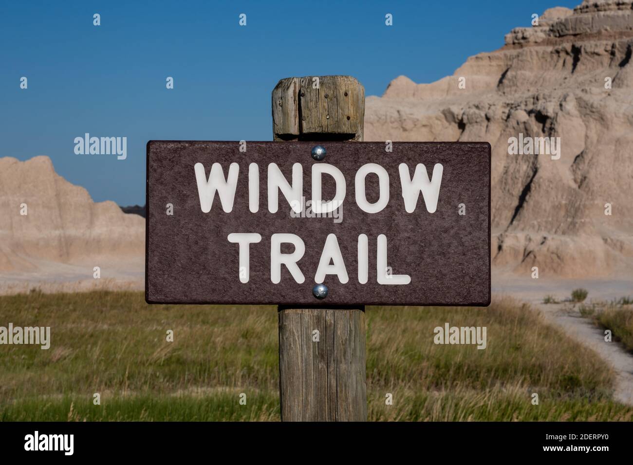 Window Trail Sign in Badlands National Park Stock Photo - Alamy