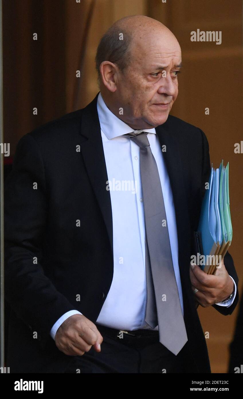 French Foreign Affairs Minister Jean-Yves Le Drian leaves after the ...