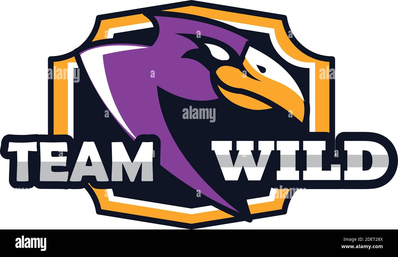 hawk head animal emblem icon with team wild lettering vector ...