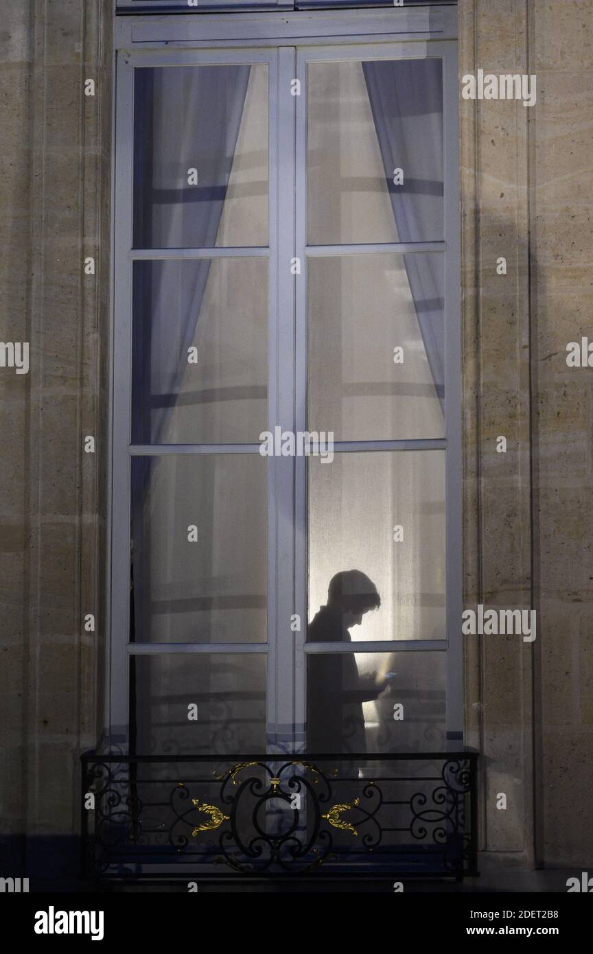 French mayors take pictures as they arrive at the Elysee Palace for a ...