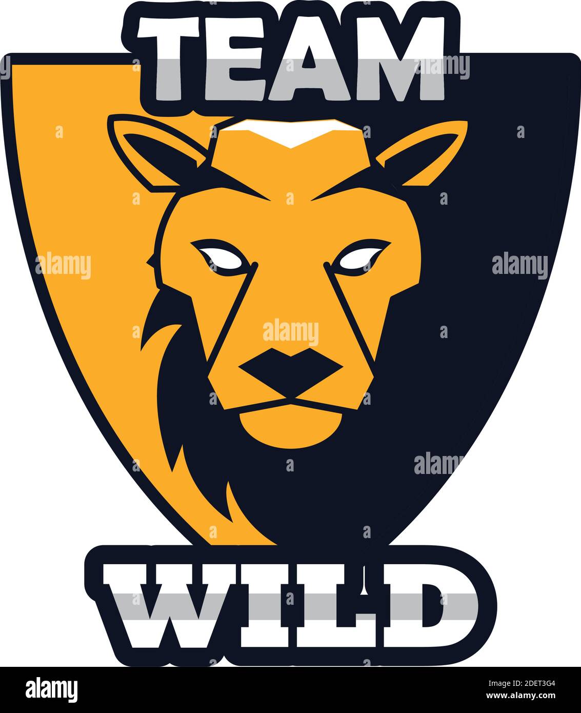 lion in shield head animal emblem icon with team wild lettering vector ...