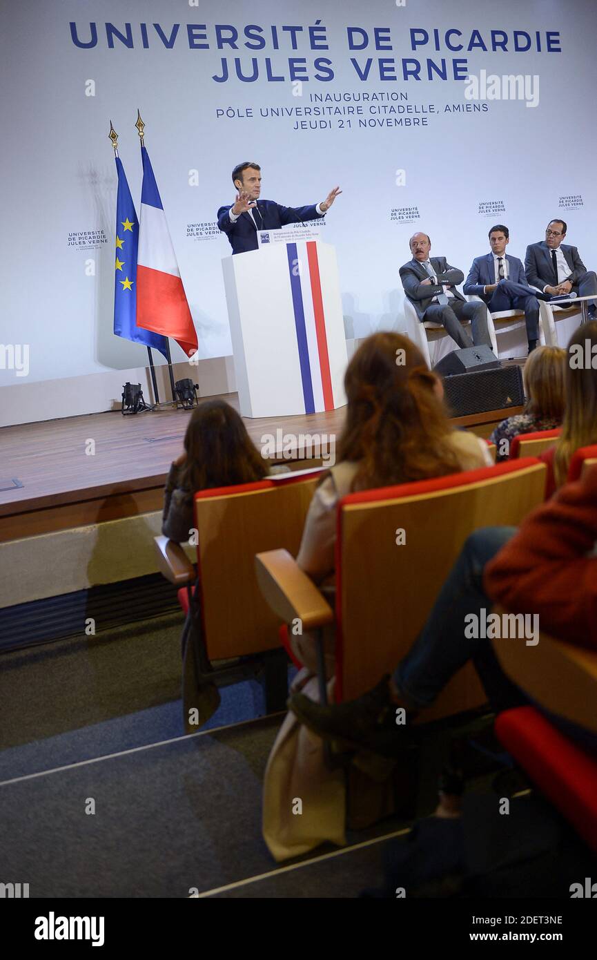 French President Emmanuel Macron delivers a speech during the ...