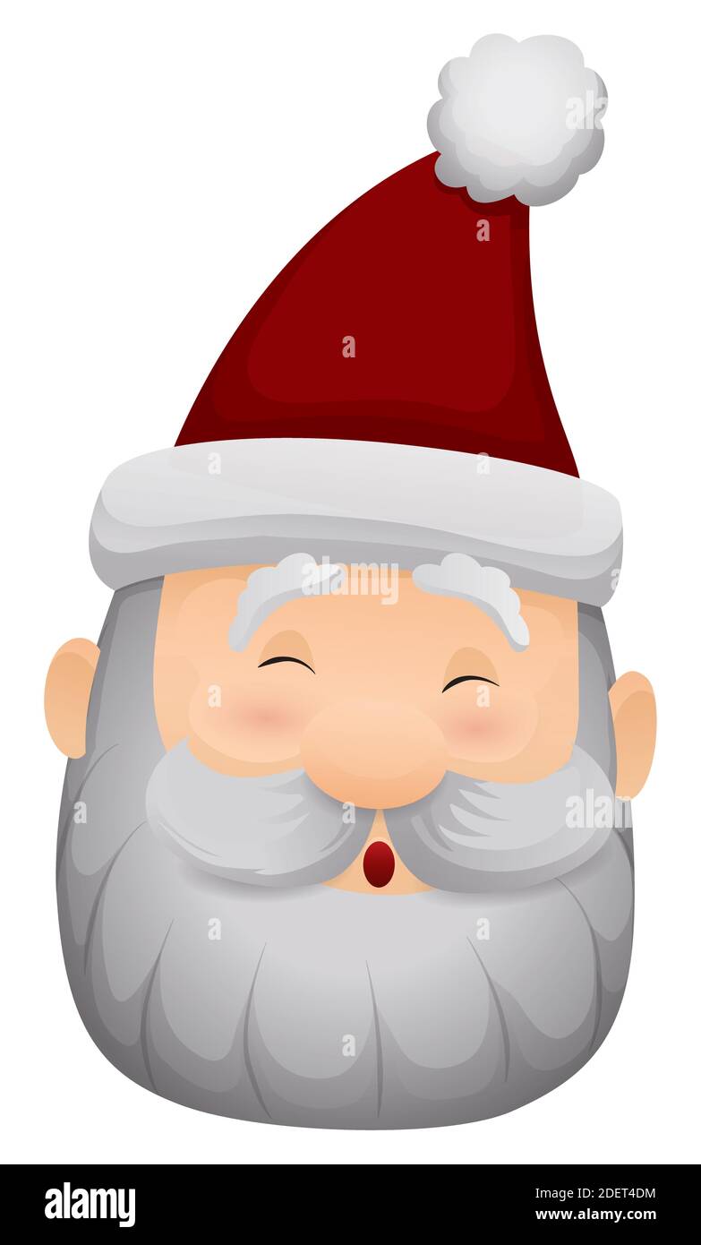 Happy and festive Santa Claus face with its traditional red hat, fluffy ...