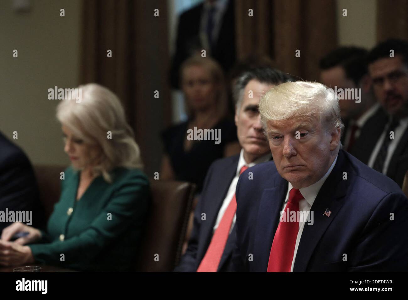 U.S. President Donald Trump listens to debates during a meeting on ...