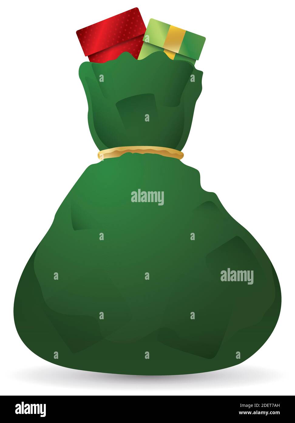 Green Santa's bag stuffed with a lot of gifts for Christmas, isolated ...