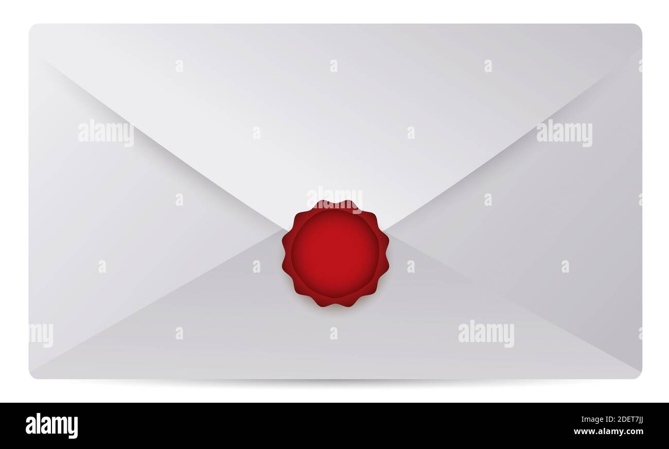 Paper envelope with letter inside, sealed with red wax, isolated over ...
