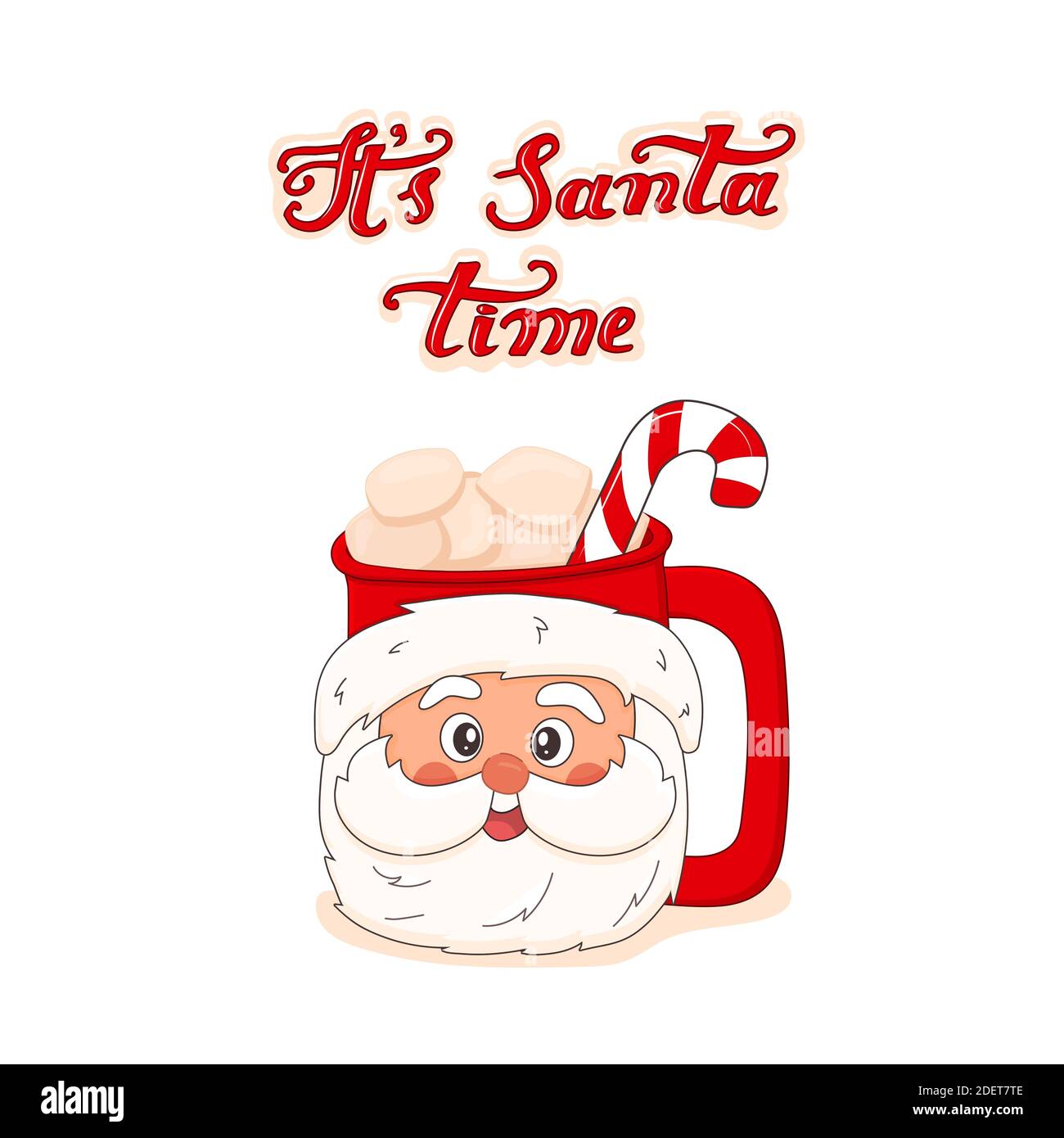 Cute cartoon hand drawn Santa Claus cup in Santa hat with marshmallows ...