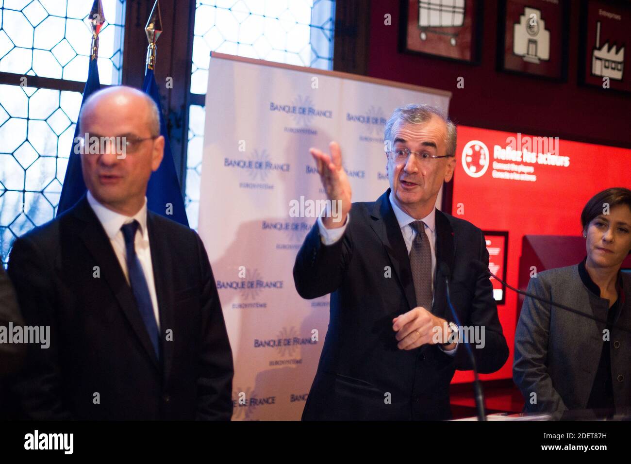 Governor of the Banque de France François Villeroy de Galhau delivers a ...