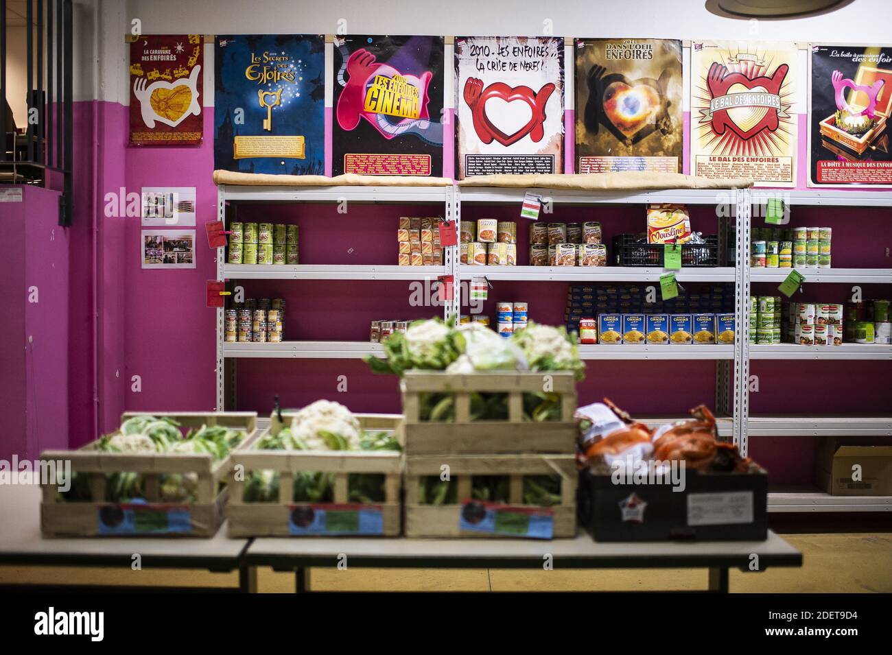 Products and canned food at the premises of French charity 'Les Restos ...