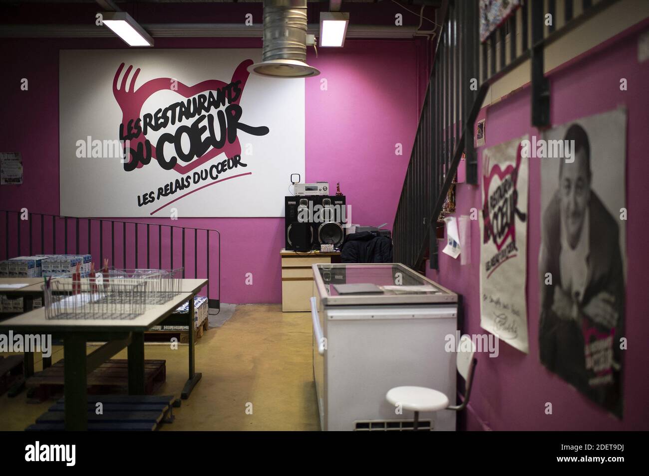 Products and canned food at the premises of French charity 'Les Restos ...