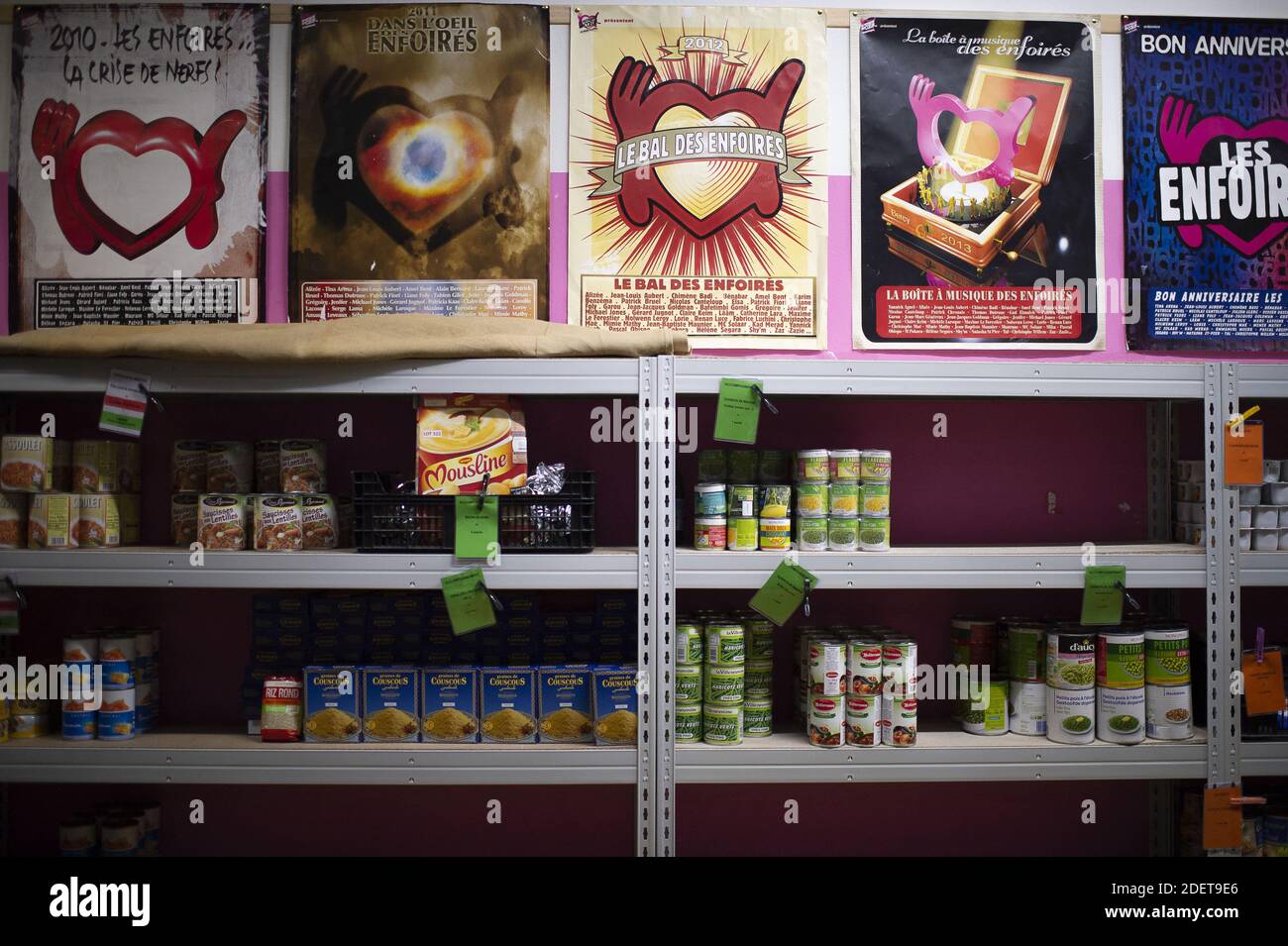 Products and canned food at the premises of French charity 'Les Restos ...