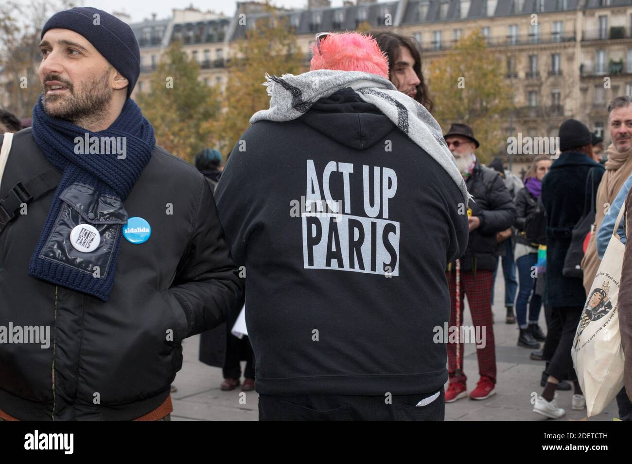 Act Up-Paris activists gather at the Place de la Republique for the ...