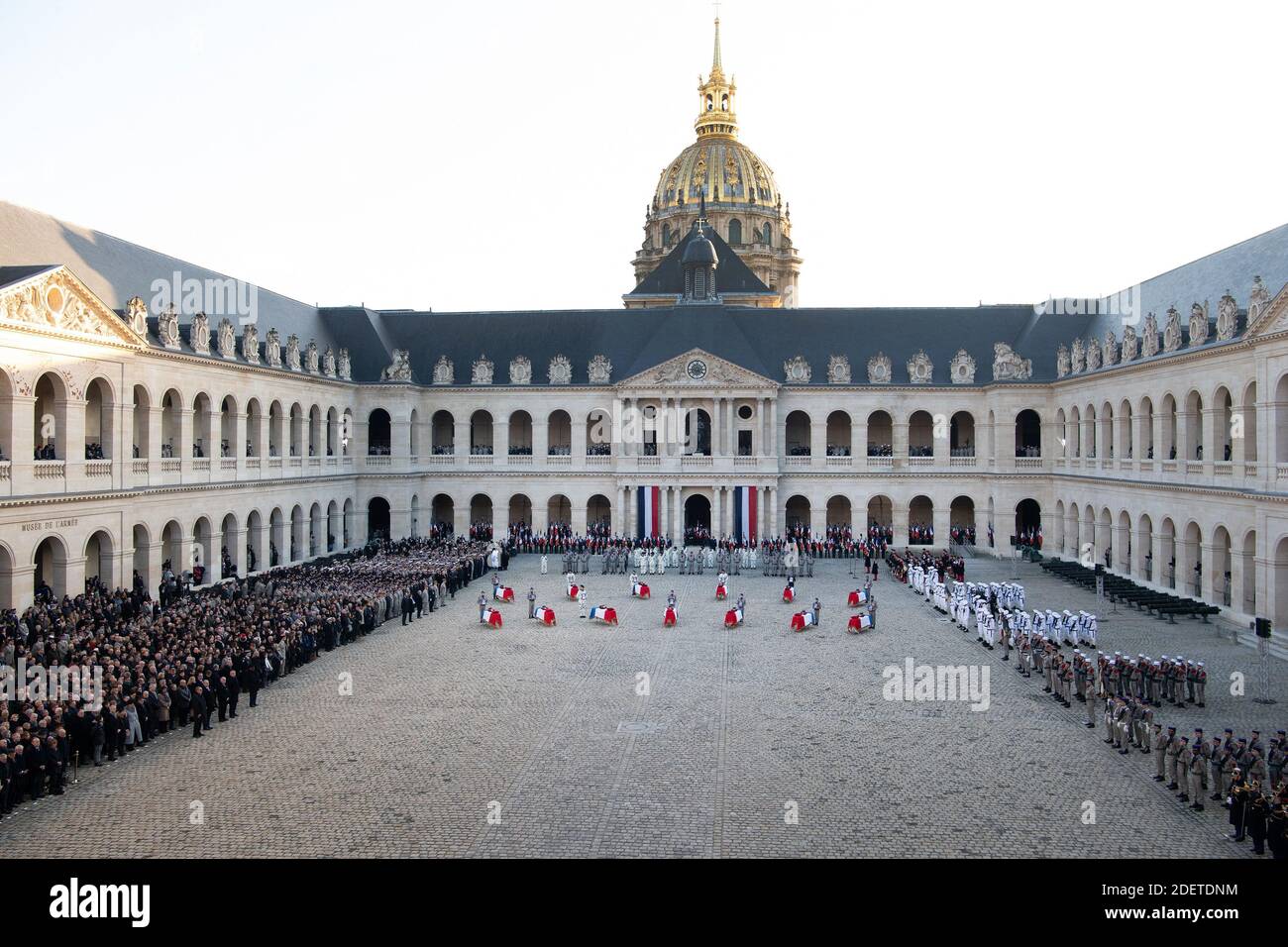 The coffins of French soldiers during a ceremony to pay tribute to 13 ...