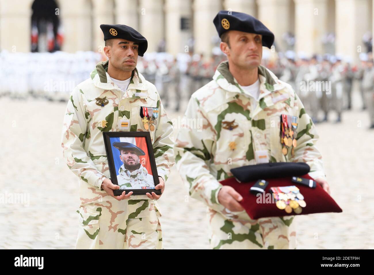 Picture of a soldier.French President Emmanuel Macron presides over a ...