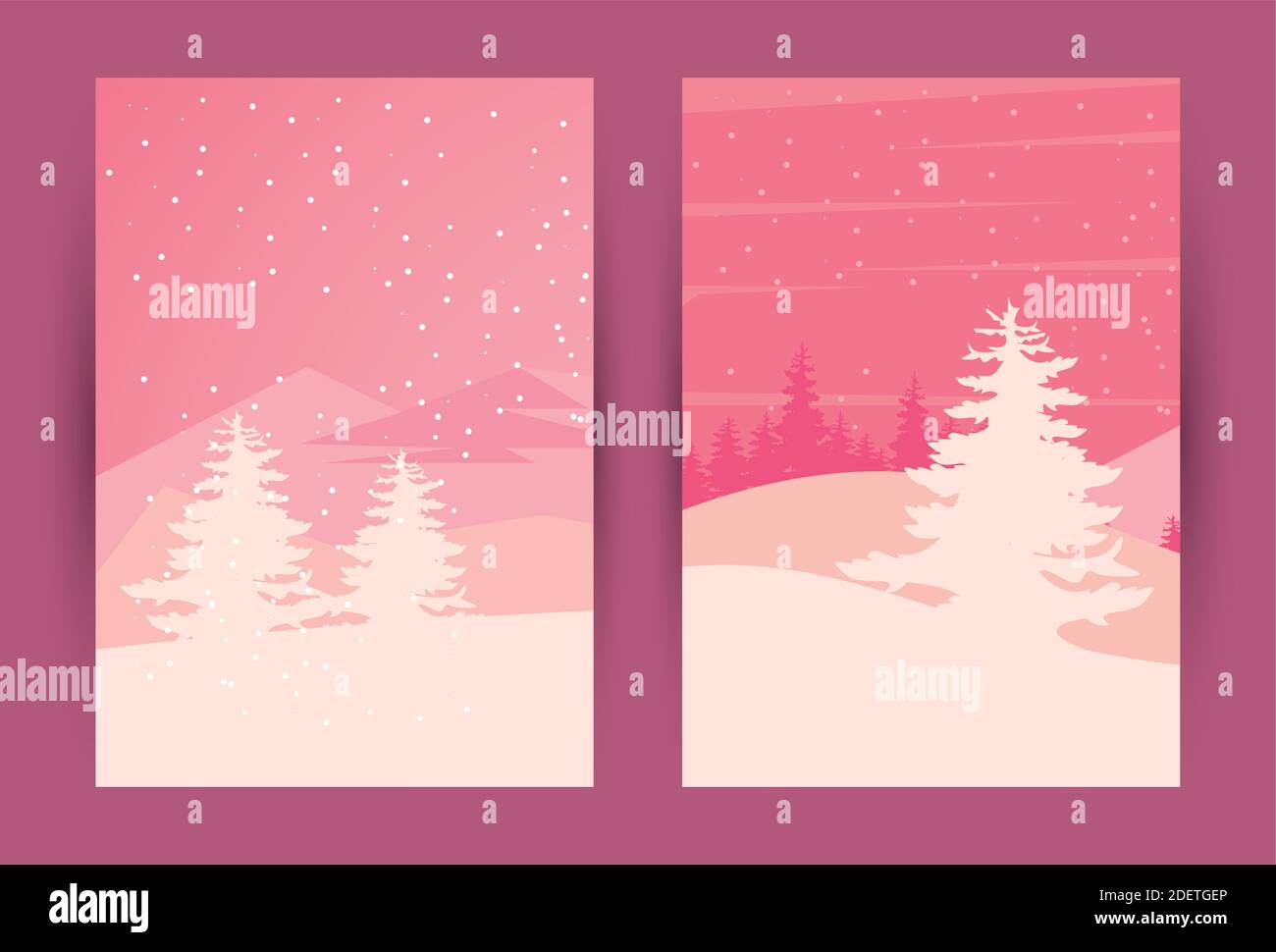 beauty two pink winter landscapes scenes vector illustration design ...