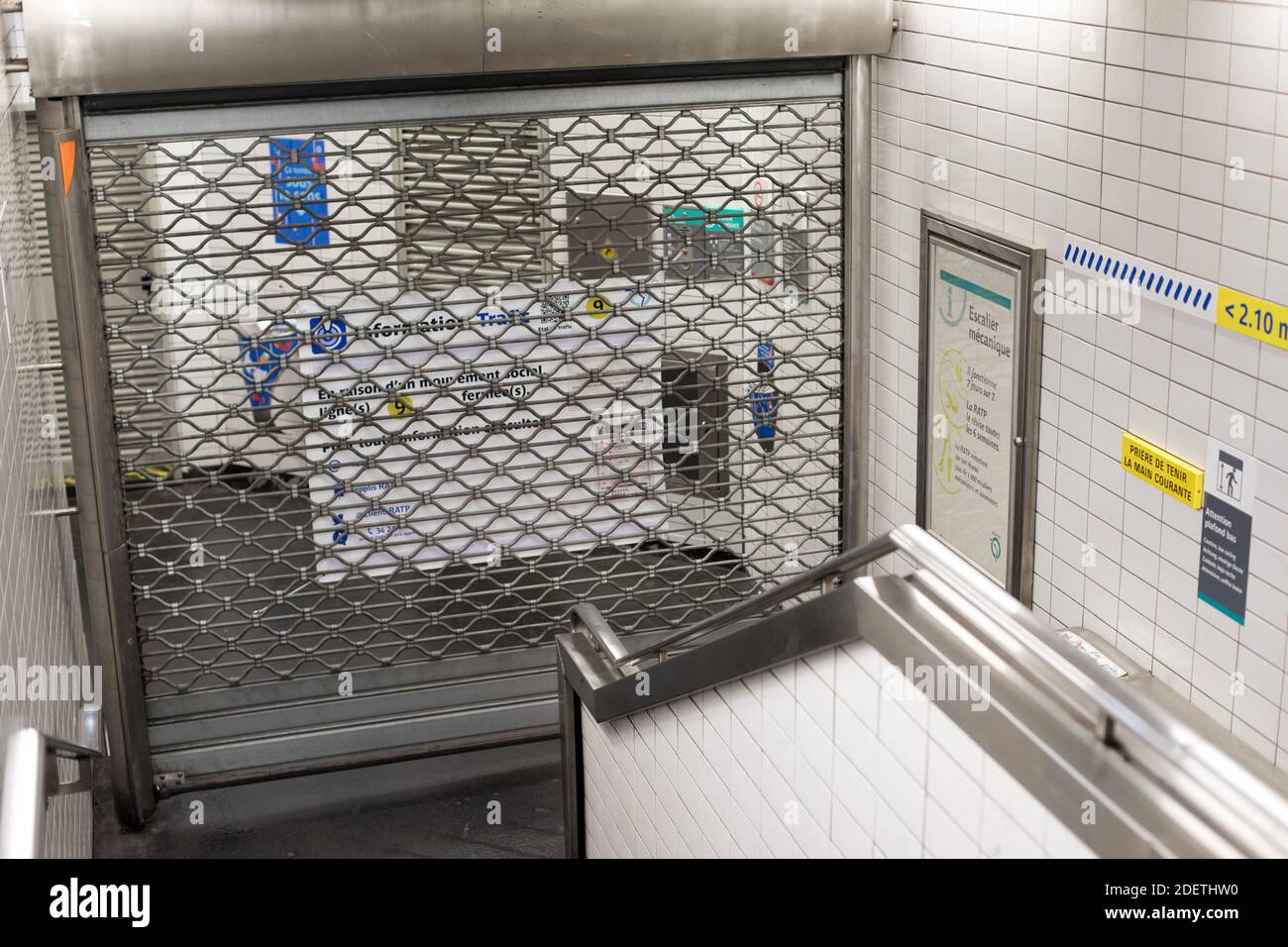 Closed metro during the general transport strike in Paris, France on ...