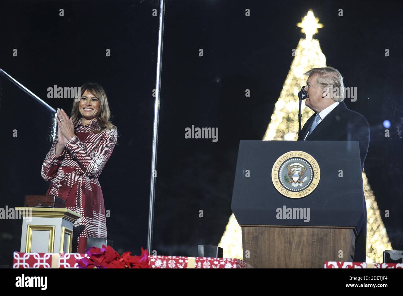 President Donald Trump and first lady Melania Trump attend the 97th ...