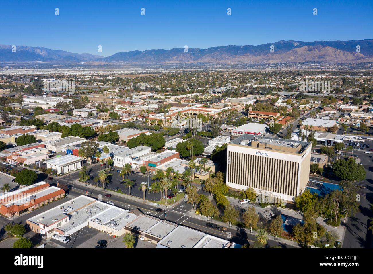 Aerial view above downtown Redlands, Californa on a clear day Stock ...