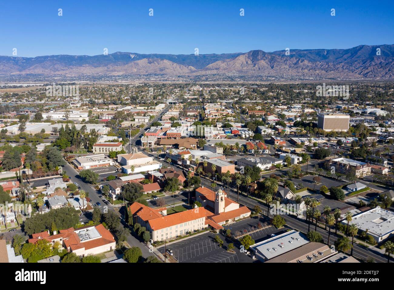 Aerial view above downtown Redlands, Californa on a clear day Stock ...