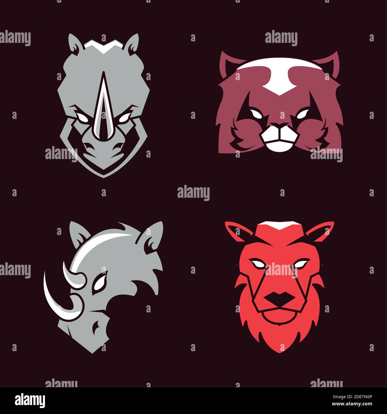 bundle of four heads animals emblems icons in black background vector ...