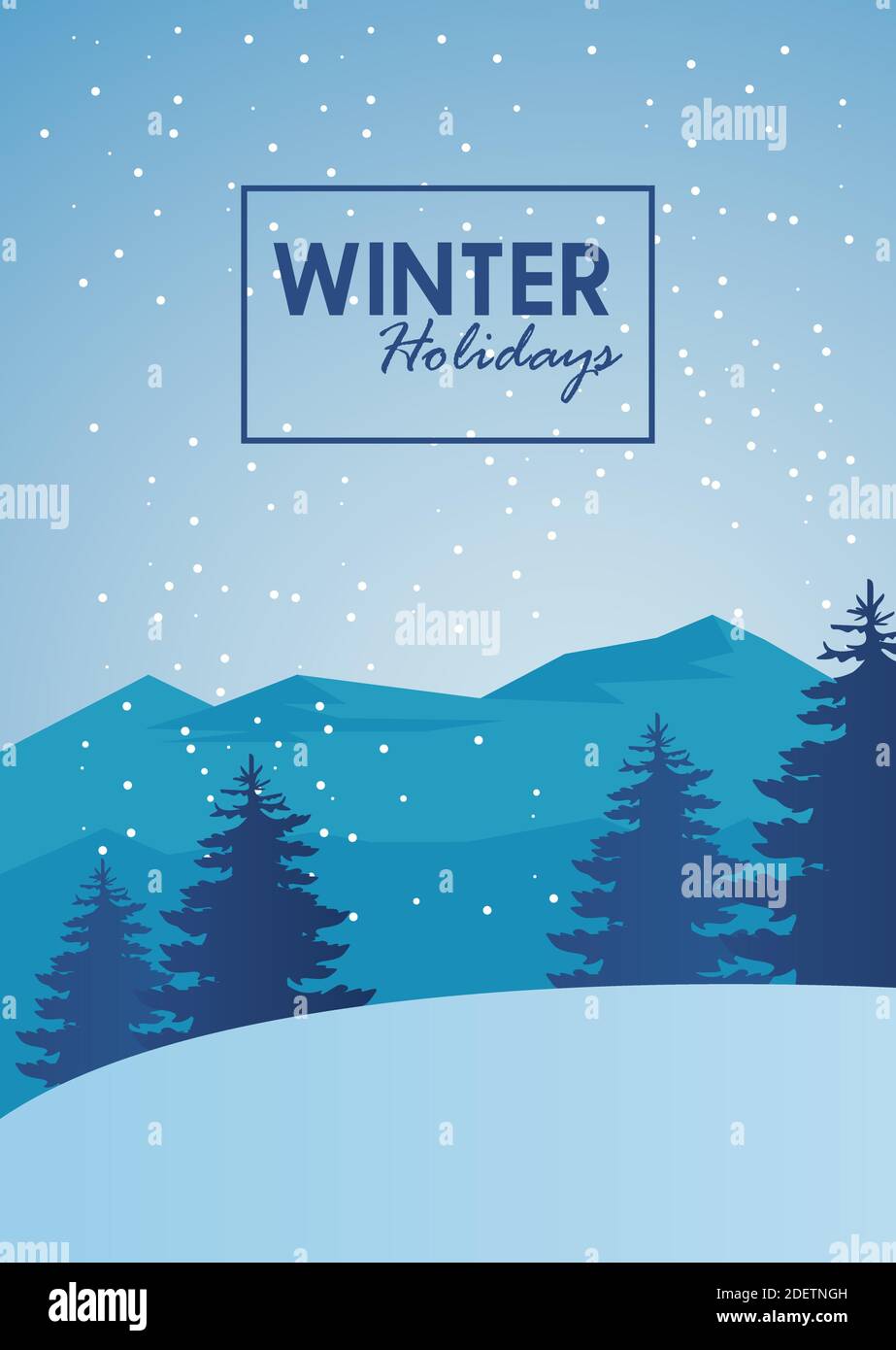 beauty blue winter landscape scene and lettering vector illustration ...